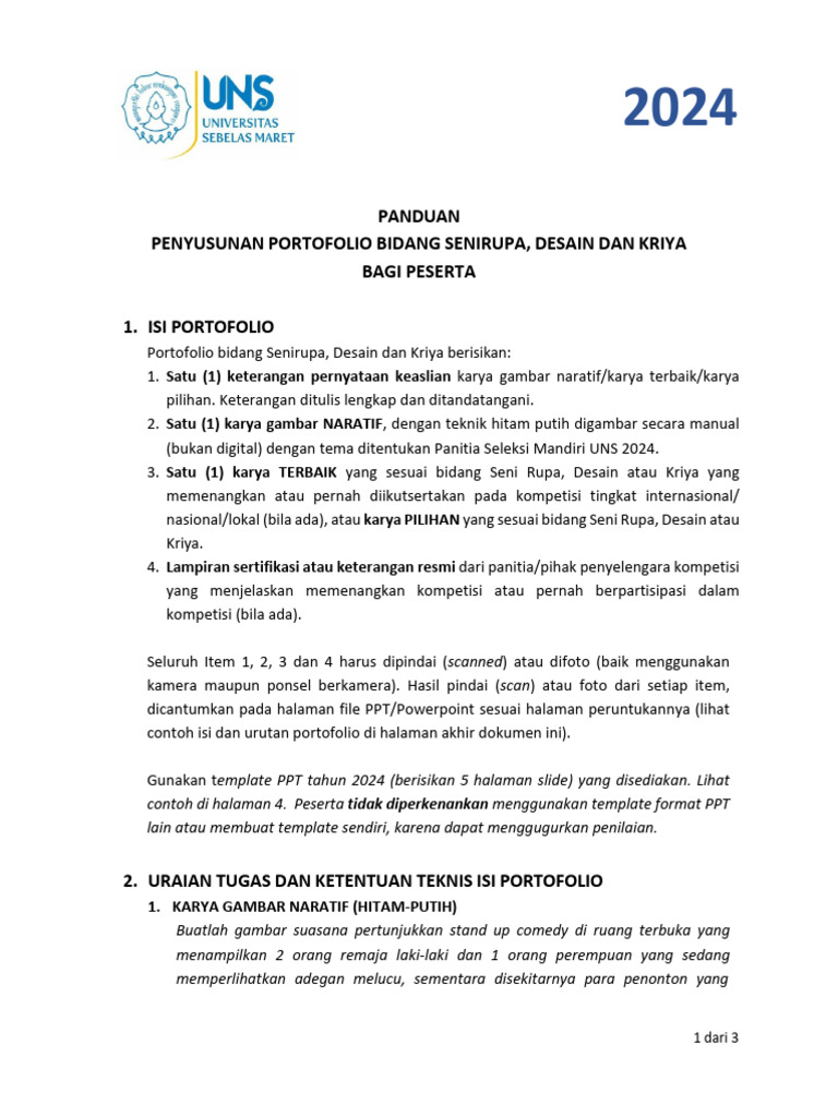 Panduan Porto Seni SM Uns 2024 | PDF