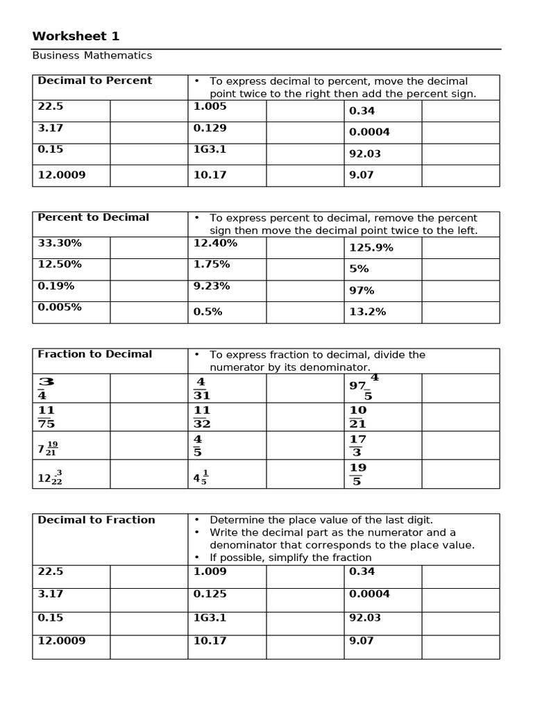 Converting Decimals and Percentages | PDF | Percentage | Mathematics