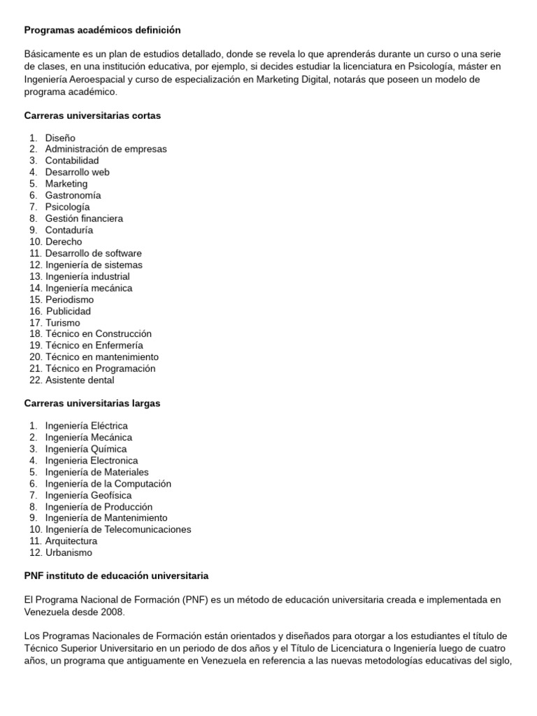 Programas Académicos Definición | PDF | Ingeniería | Universidad