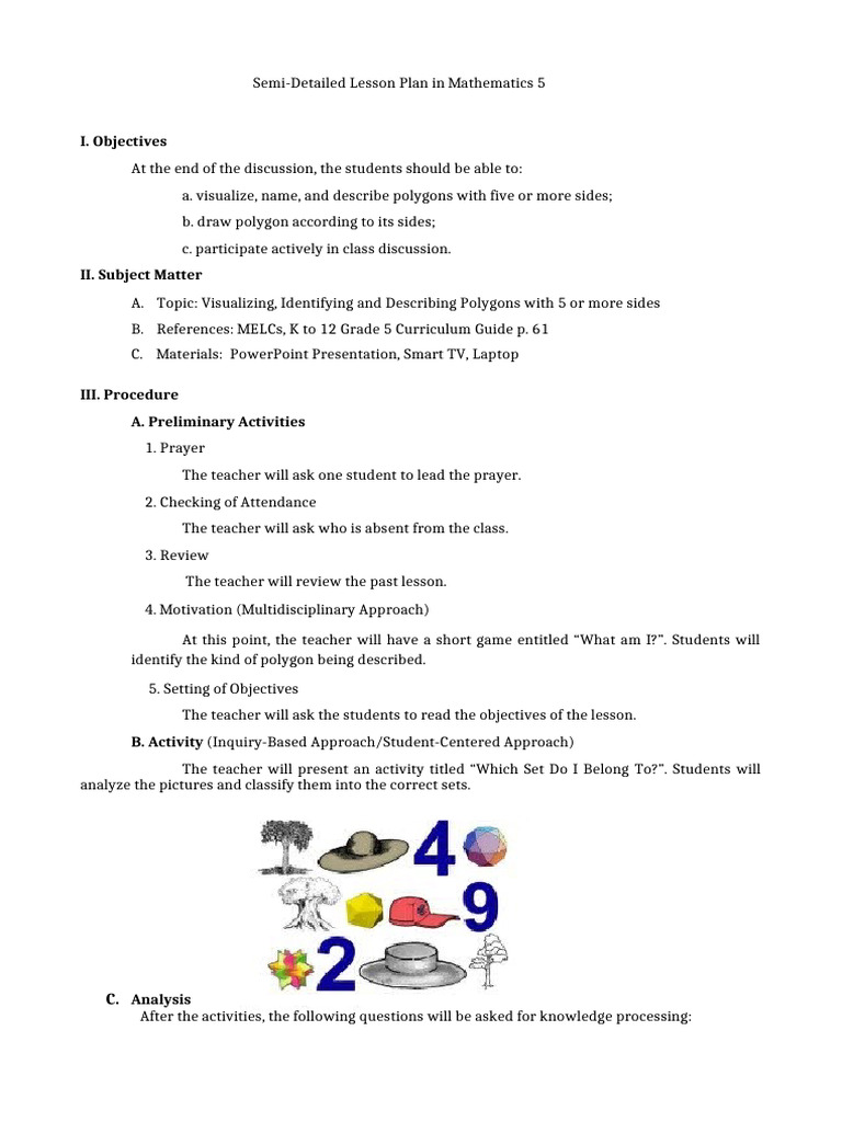 LESSON PLAN (ELEM) | PDF | Empty Set | Mathematical Concepts