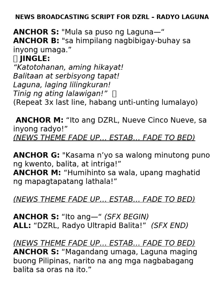 News Broadcasting Script for Dzrl | PDF