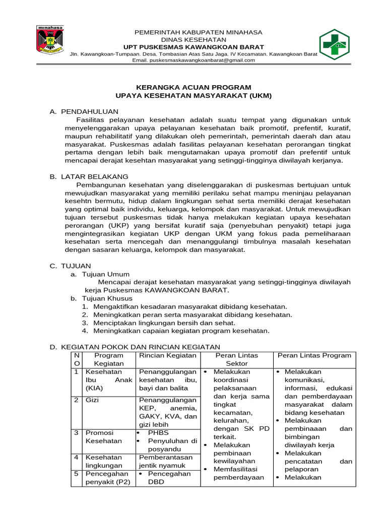 Kerangka Acuan Program UKM Puskesmas | PDF
