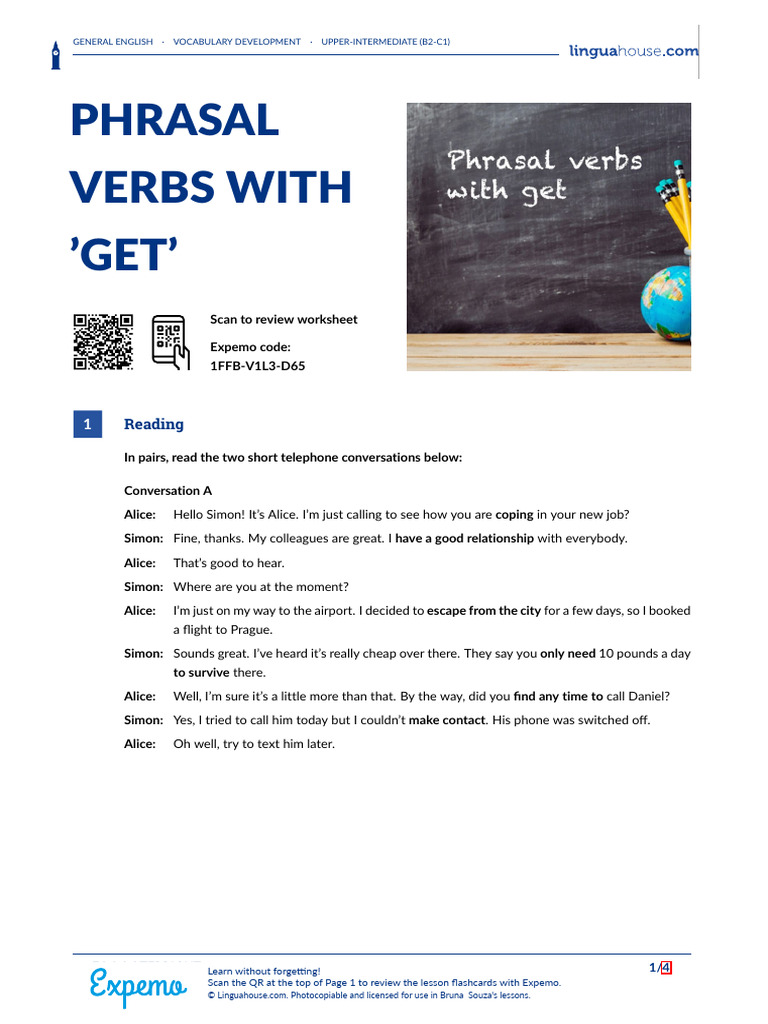 Phrasal Verbs with 'Get' Worksheet | PDF