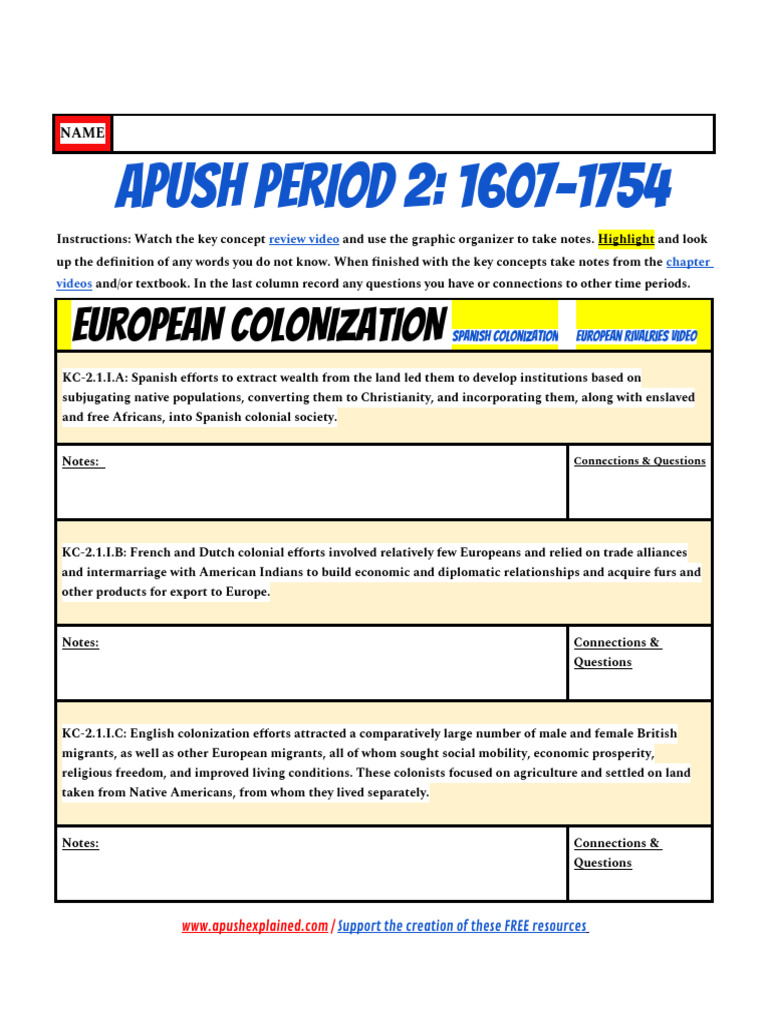 Period 2 Key Concept Notes | PDF | European Colonization Of The ...