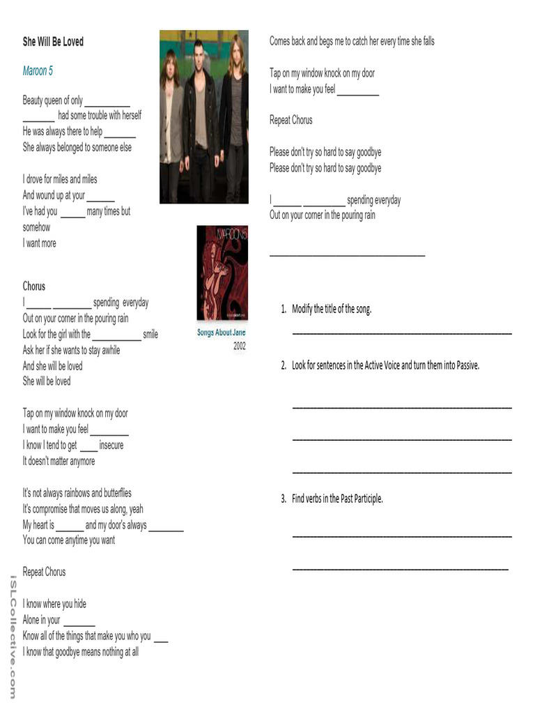 Song - PASSIVE VOICE She Will Be Loved by Maroon 5 | PDF | Linguistics ...