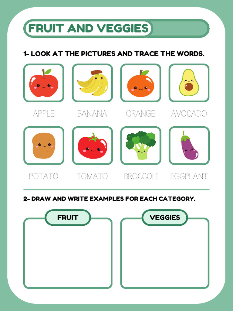 Fruit and Veggie Tracing Activity | PDF