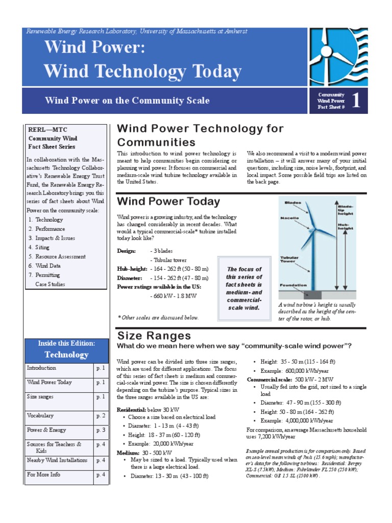 RERL Fact Sheet 1 Wind Technology | PDF | Wind Power | Wind Turbine