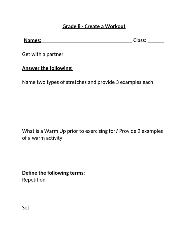 Create A Workout Grade 8 | PDF