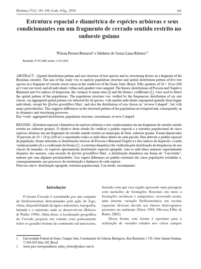 Estrutura Espacial e Diamétrica de Espécies Arbóreas e Seus ...