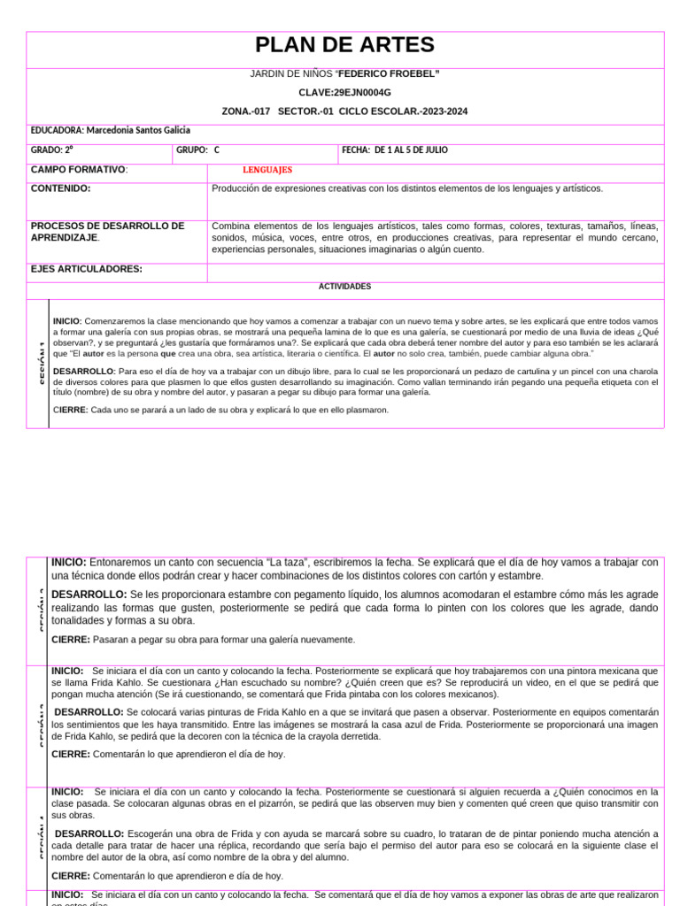 Plan Artes | PDF | Autor | Dibujo