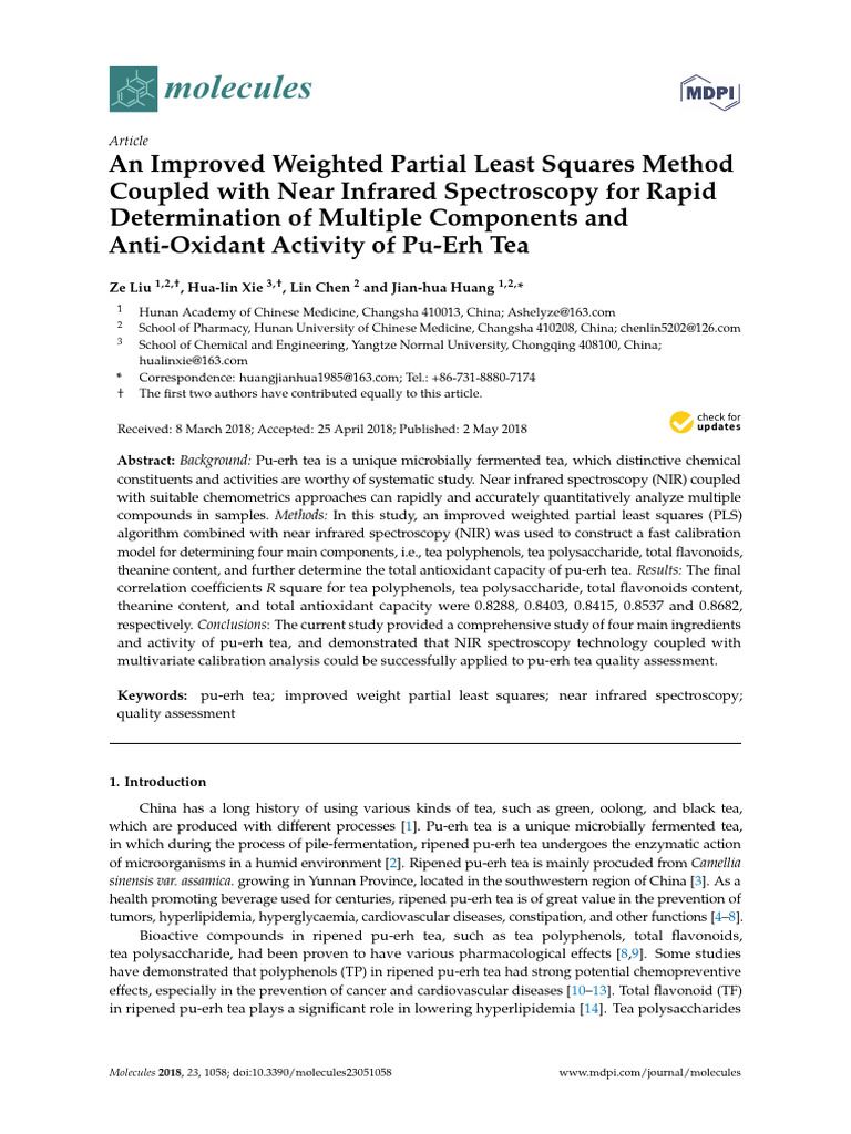 An_Improved_Weighted_Partial_Least_Squares_Method_ | PDF | Chemometrics | Absorption Spectroscopy