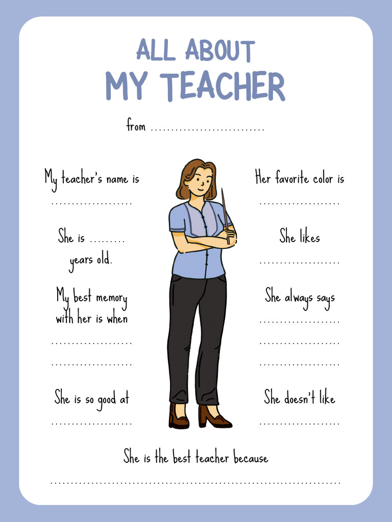 All About My Teacher Worksheet | PDF