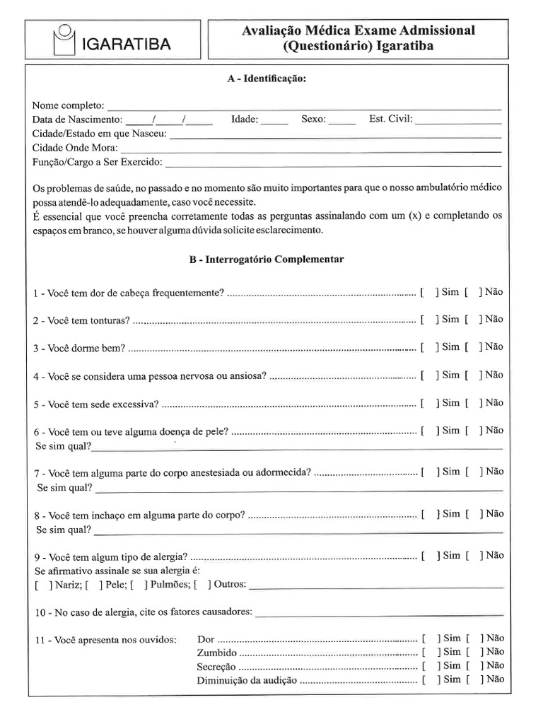questionario medico adm | PDF