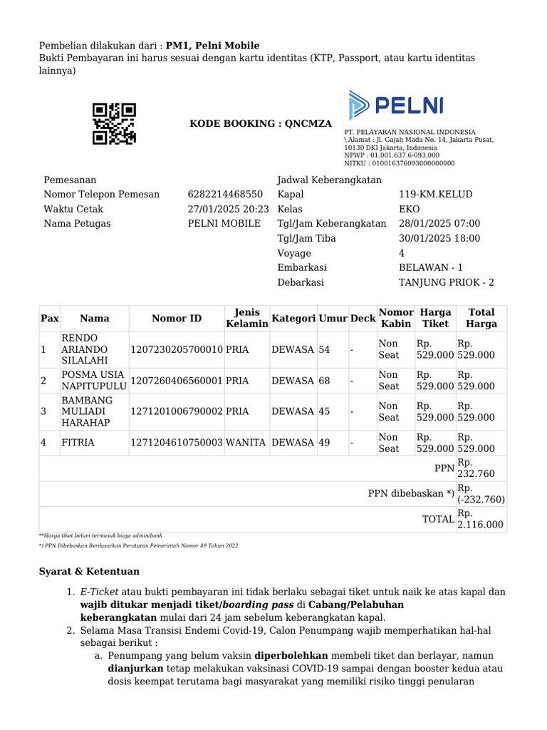 Contoh Format Tiket Pelayaran | PDF