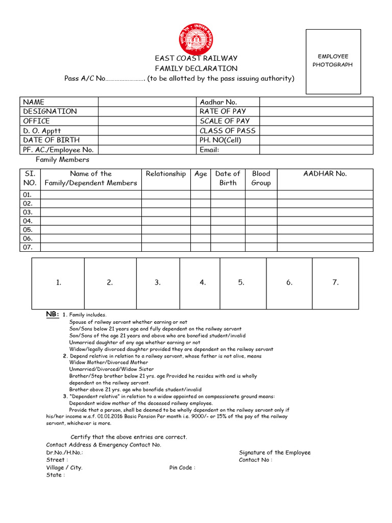 Family Declaration East Coast Railway | PDF | Social Institutions ...