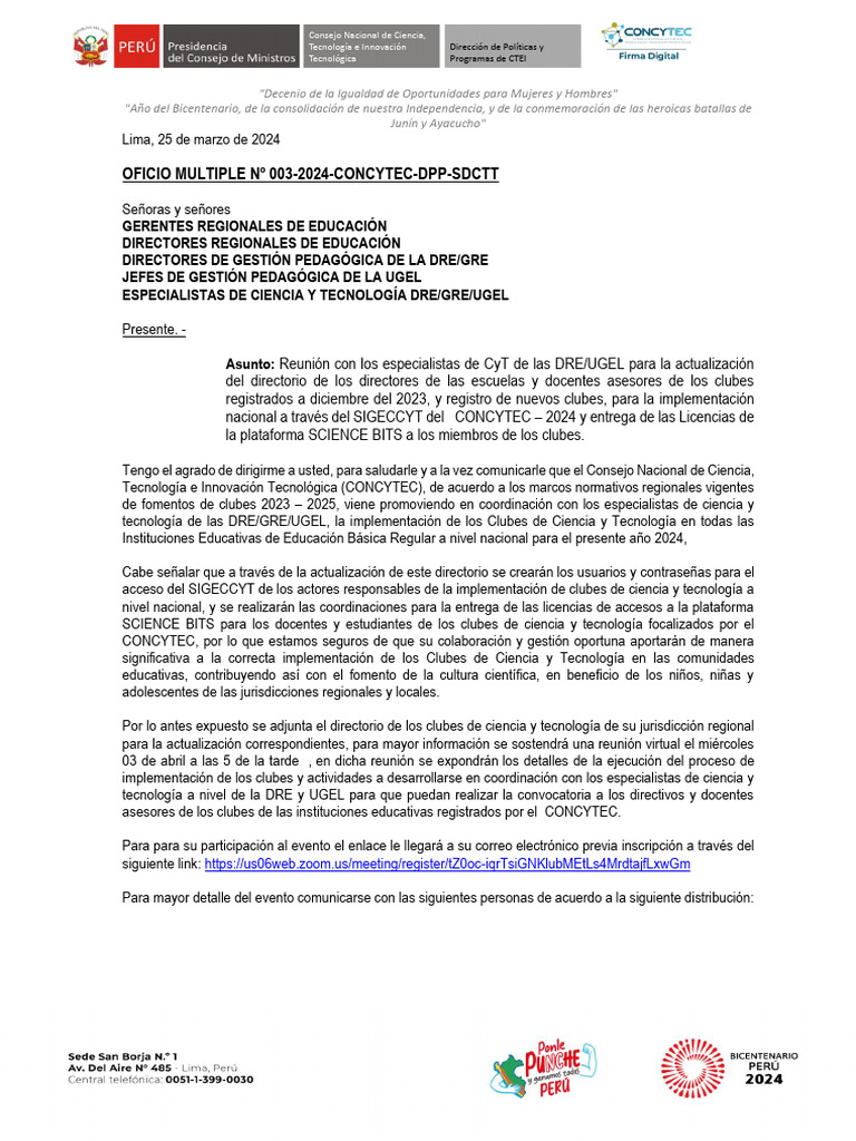Oficio Multiple #003-2024-Concytec-Sdctt (F) | PDF