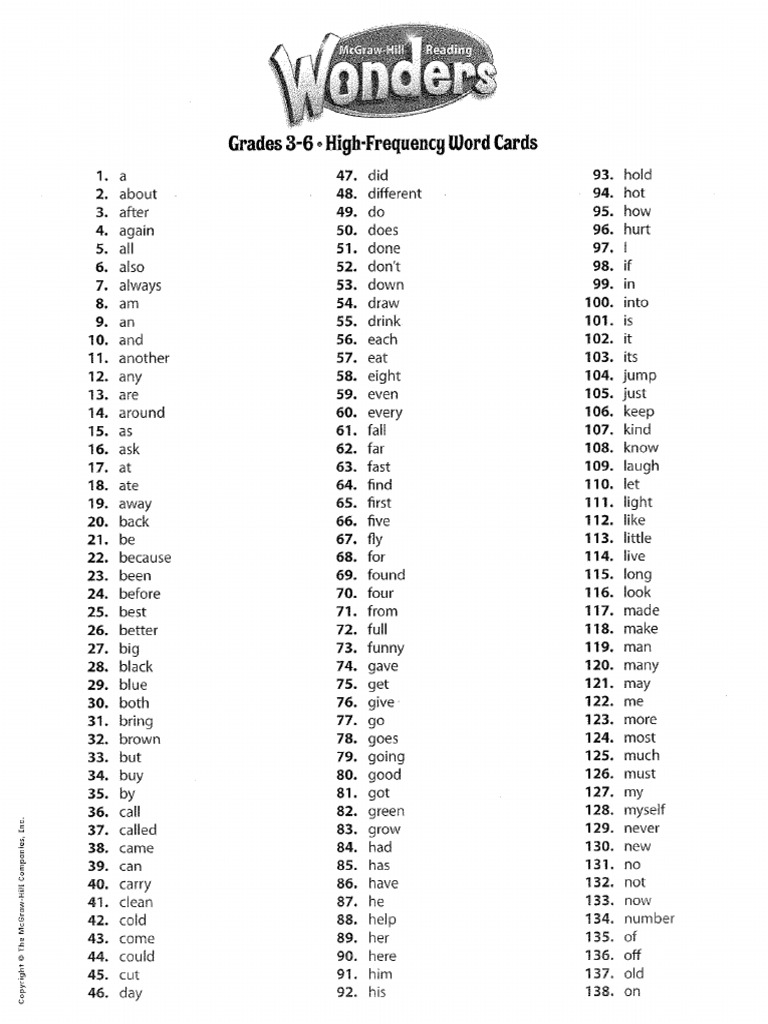 Grade 3 High Frequency Words | PDF