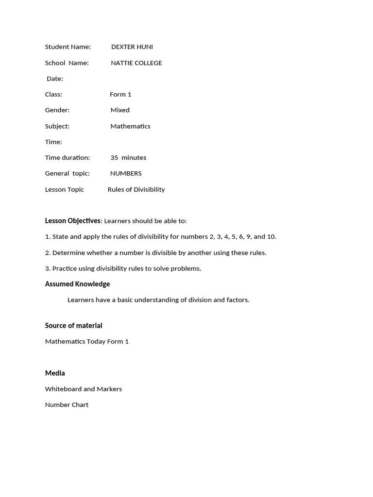 DLP 2025 Form 1 Mathematics divisiblity | PDF | Human Communication ...