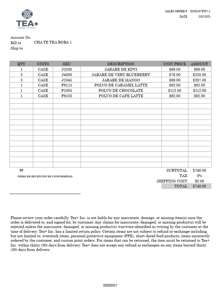 Cotizacion Cha Te Tea 20250107f307-3 - Invoice | PDF