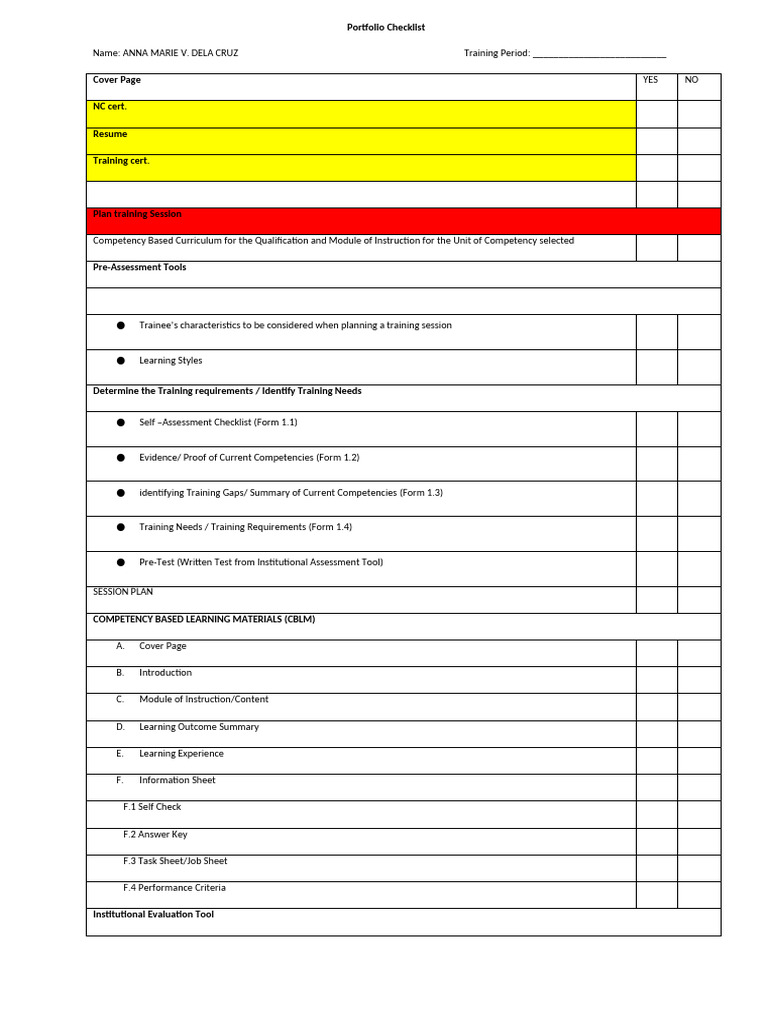 Comprehensive Training Portfolio Checklist | PDF | Program Evaluation ...