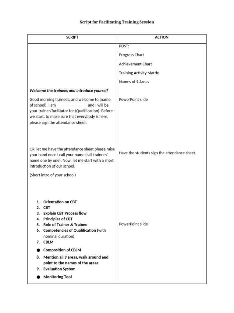 Facilitate Learning Sessions Script | PDF | Behavior Modification | Cognition