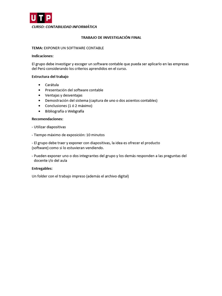 Consigna Trabajo de Investigacion Final | PDF