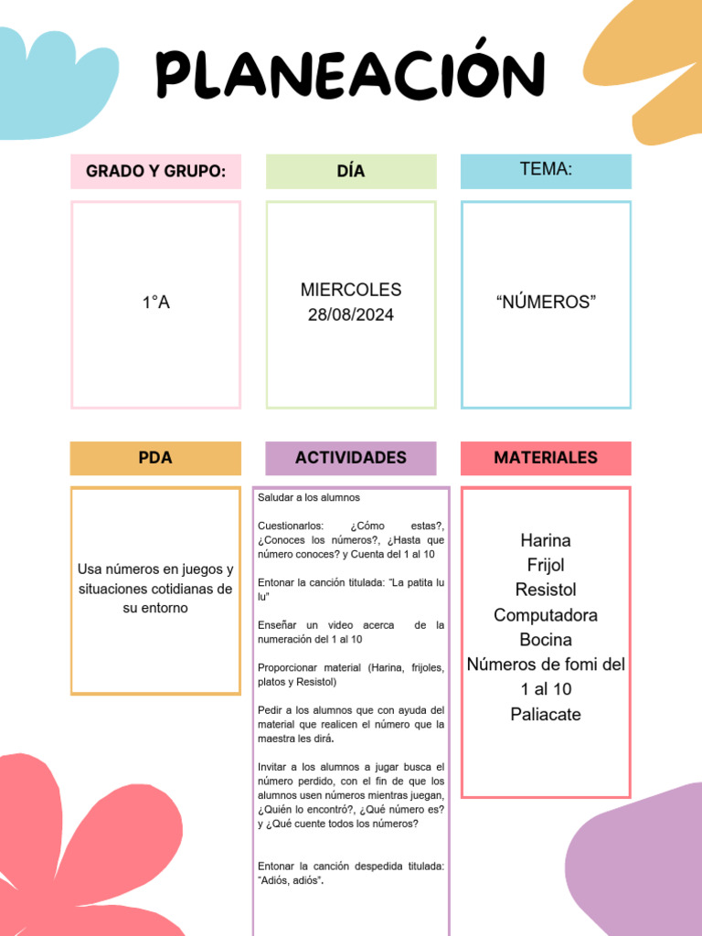 Colorful Playful Weekly Lesson Plan | PDF