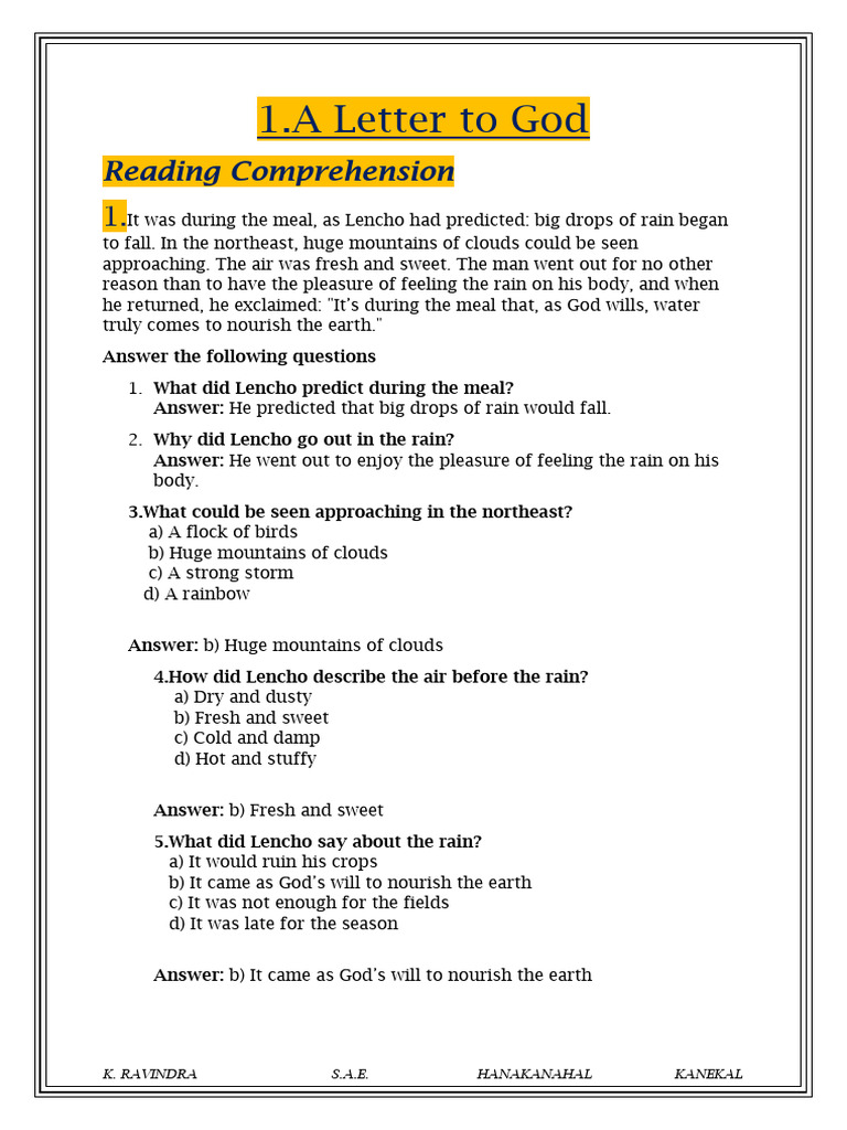Reading Comprehension English Class10 | PDF | Trousers | Tea