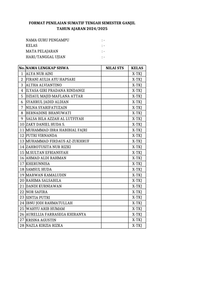 Format Sas 1 Kelas X-Xii 2024-2025 New | PDF