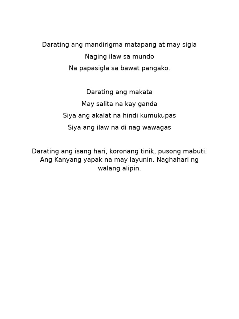Darating Ang Mandirigma Matapang at May Sigla | PDF