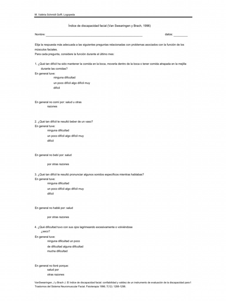 4 Facial - Disability - Index. - Versão - Paciente. - Port | PDF ...