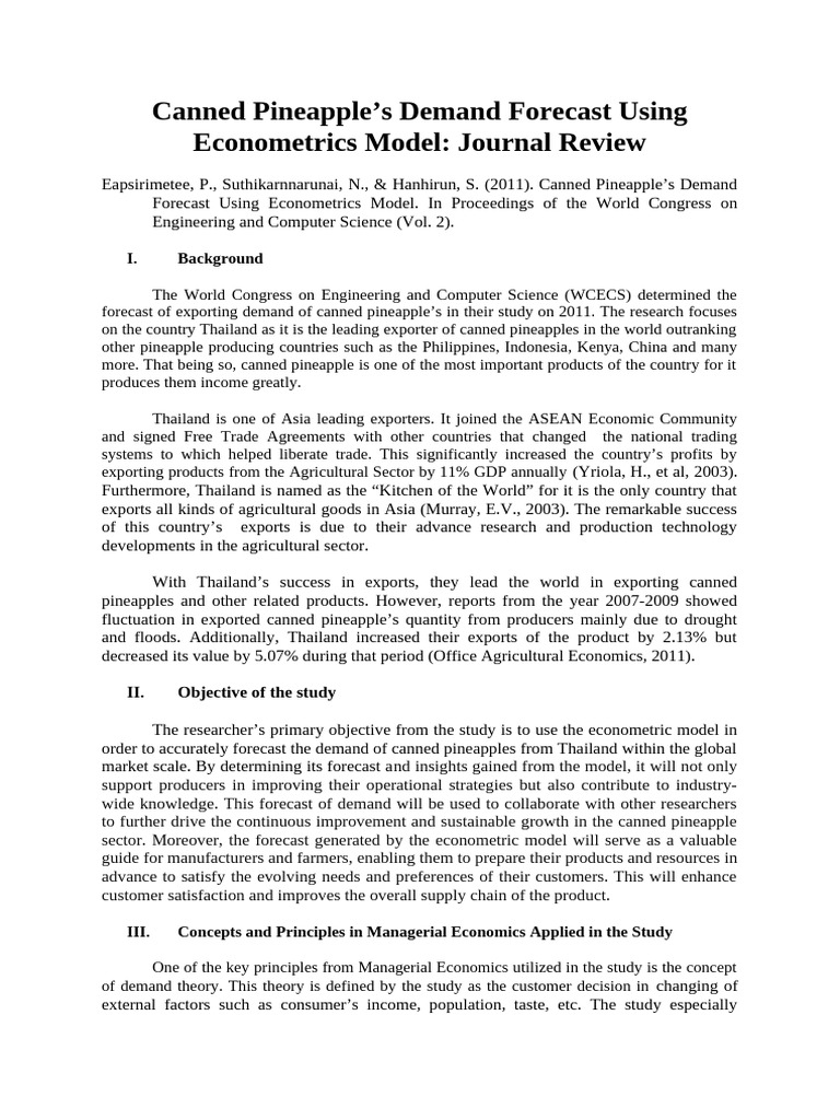 Canned Pineapple's Demand Forecast Using Econometrics Model Journal ...