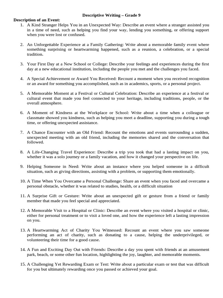 Description Writing Grade 9 | PDF | Mentorship | Teachers