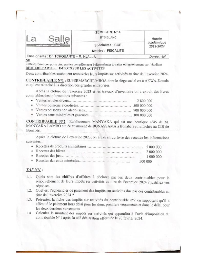 Epreuve de Fiscalité TD | PDF