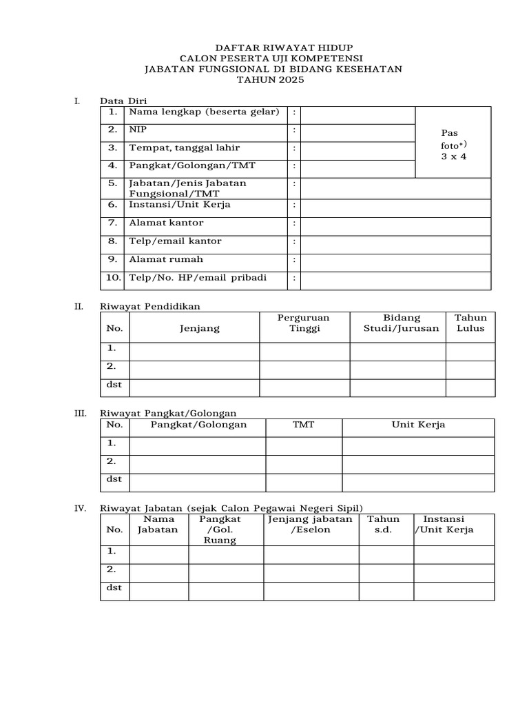 Form Data Diri Peserta Ukom Kesehatan 2025 | PDF