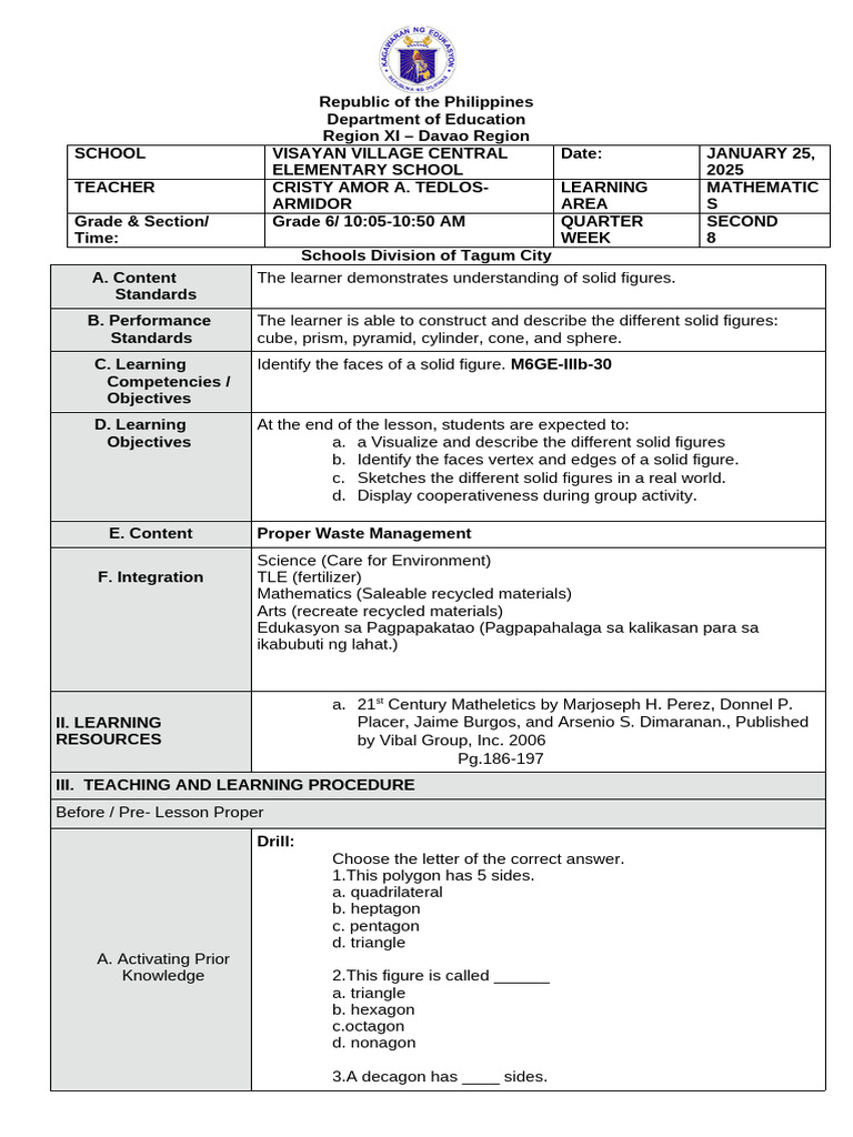 Matatag Format Mypre Demo | PDF | Length | Vertex (Geometry)