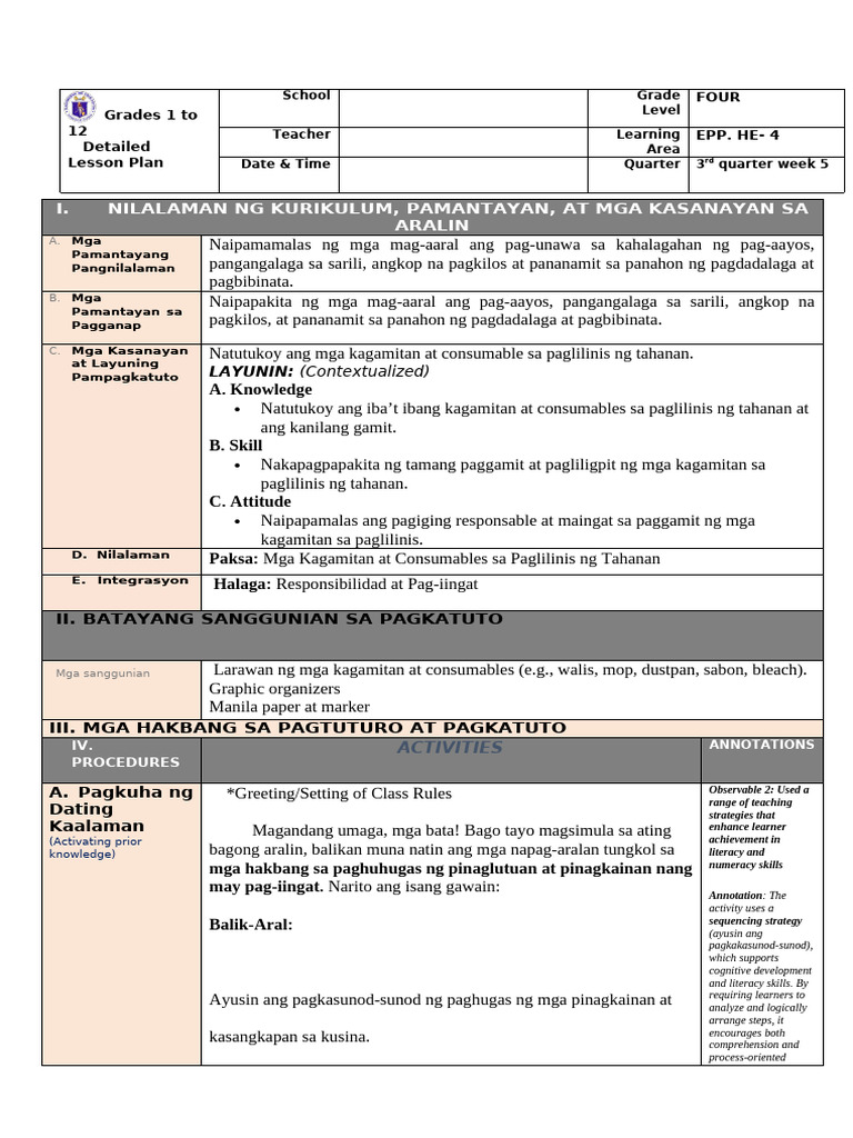 Detailed Epp 4 QUARTER 3 WEEK 5 1 | PDF