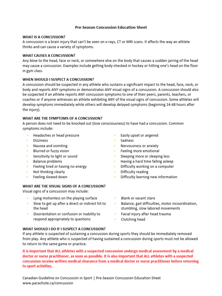 Pre-Season Concussion Education Guide | PDF | Concussion | Neurological ...