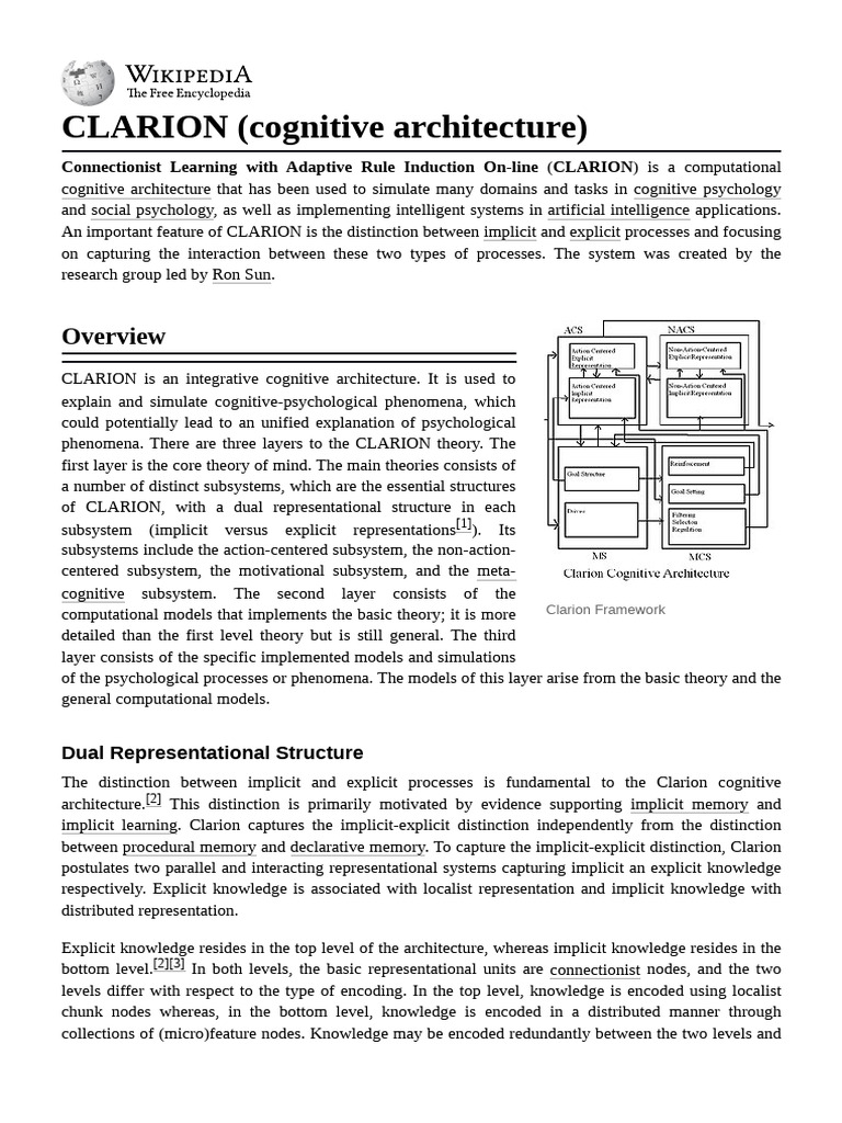 CLARION_(cognitive_architecture) | PDF | Cognition | Cognitive Science CLARION_(cognitive_architecture) | PDF | Cognition | Cognitive Science