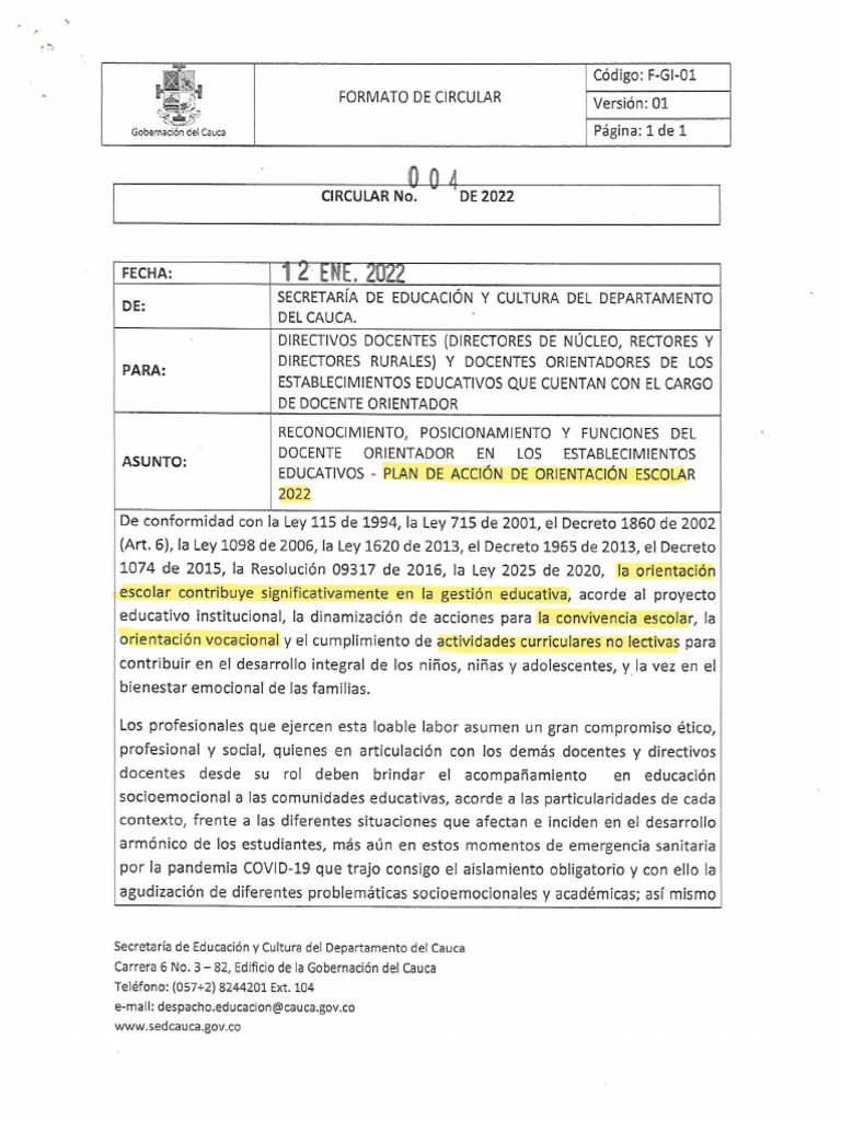 Circular 004 de 2022 | PDF