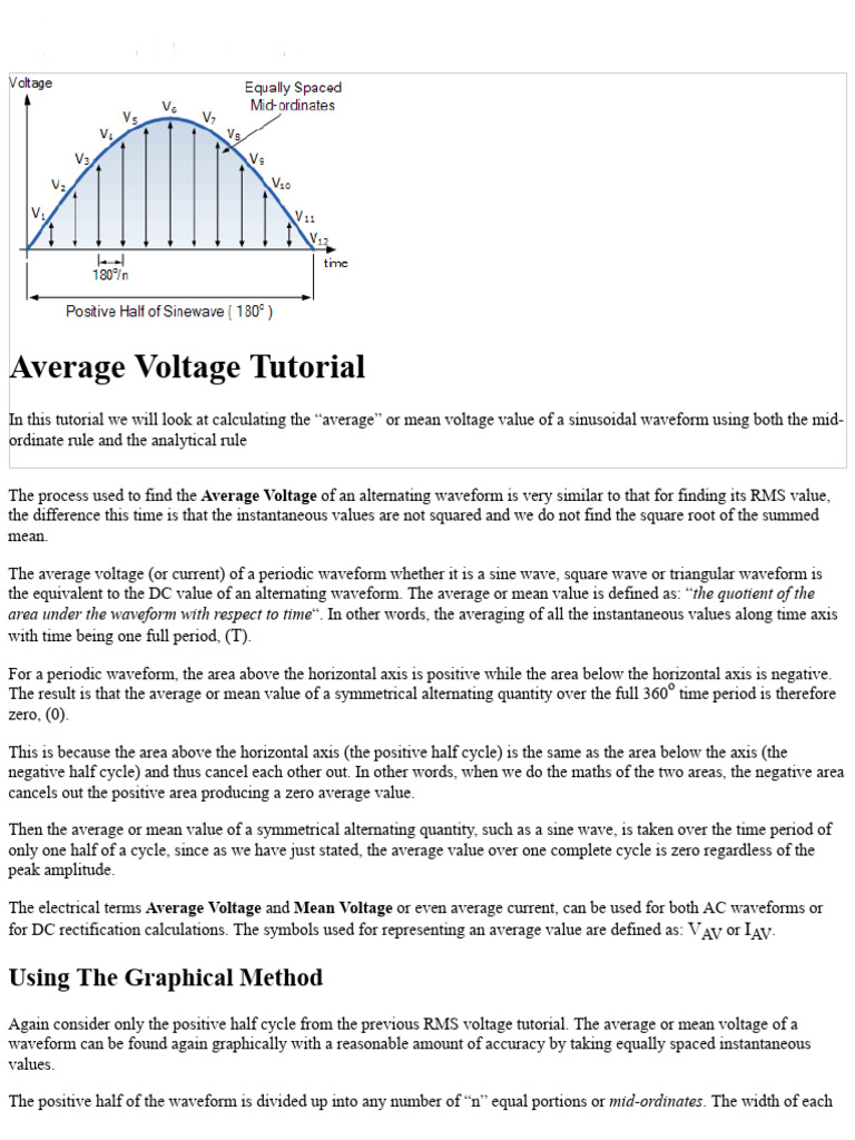 Average Voltage of A Sinusoidal AC Waveform | PDF | Root Mean Square ...