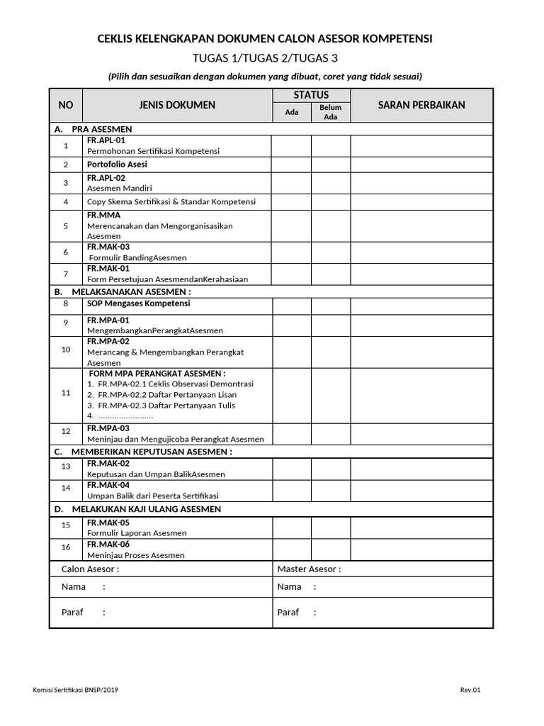CEKLIS KELENGKAPAN DOK 2018 - Ok Di Print | PDF