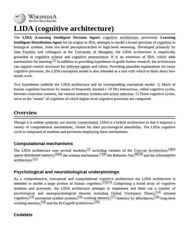 LIDA (Cognitive Architecture) | PDF | Cognitive Science | Neuroscience