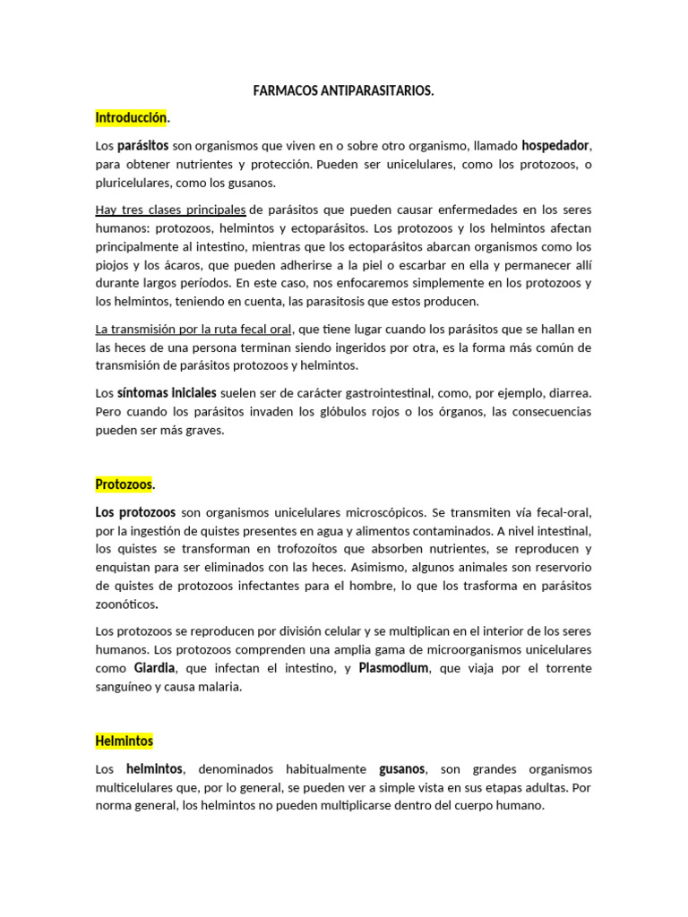 Farmacos Antiparasitarios | PDF | Protozoos | Parasitismo