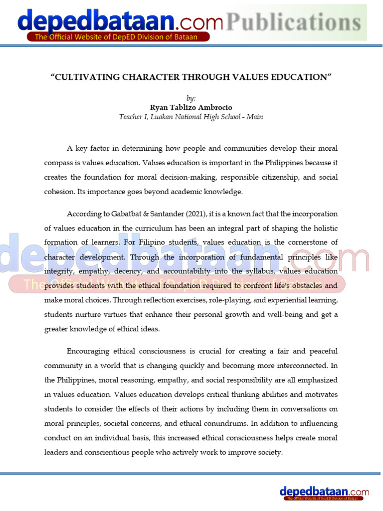 Cultivating Character Through Values Education | PDF | Learning ...