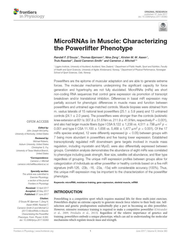 MicroRNAs Defining Powerlifter Traits | PDF | Skeletal Muscle | Gene ...