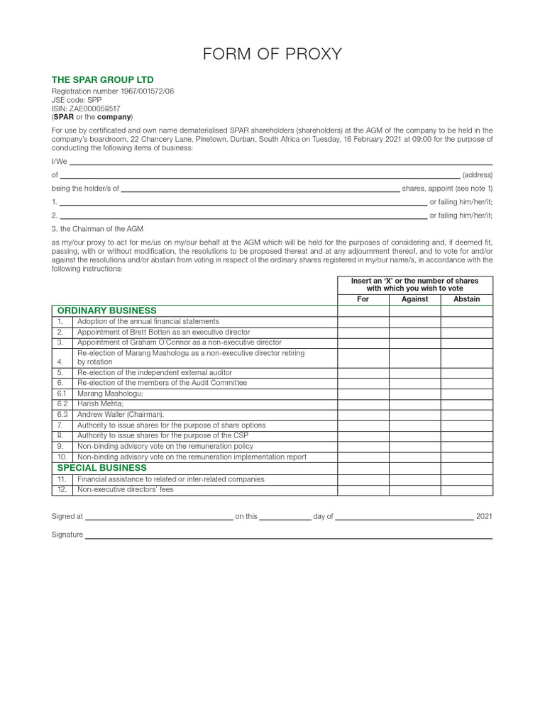 SPAR IAR 2020 14274 Form-Of-Proxy | PDF | Business | Justice