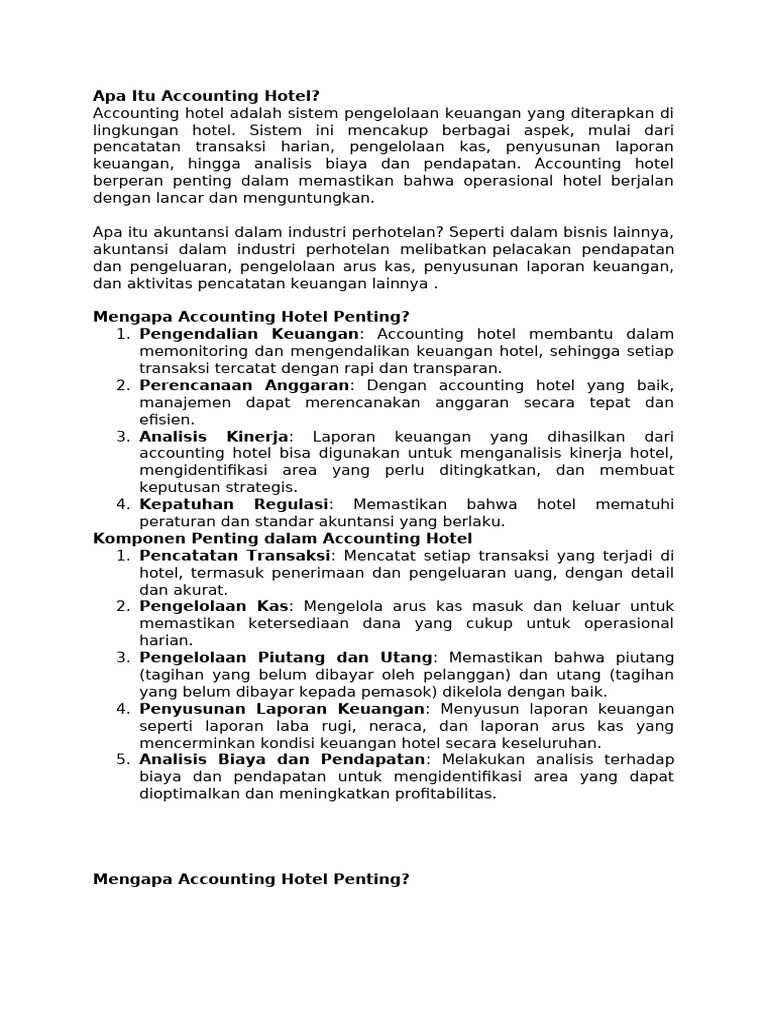 Pengantar Accounting Hotel dan Tugasnya | PDF