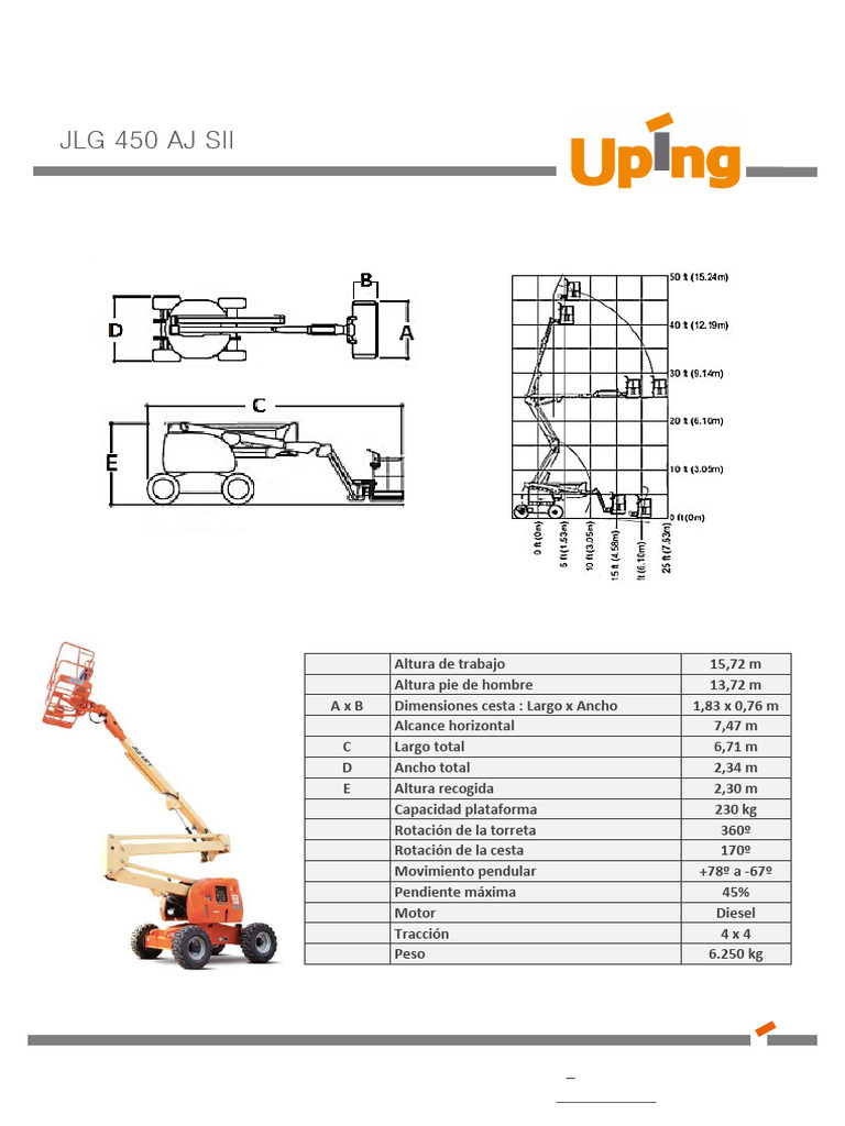 Ficha Técnica Brazo Articulado Diesel 16 M JLG 450 AJ SII | PDF