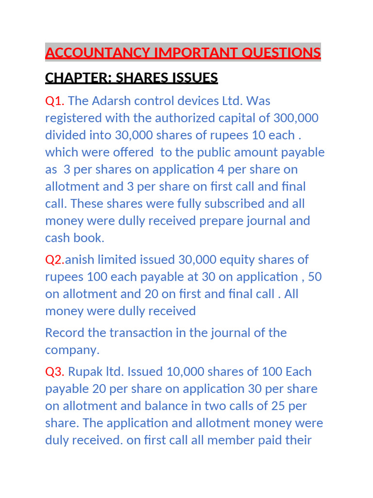 Accountancy Important Questions | PDF